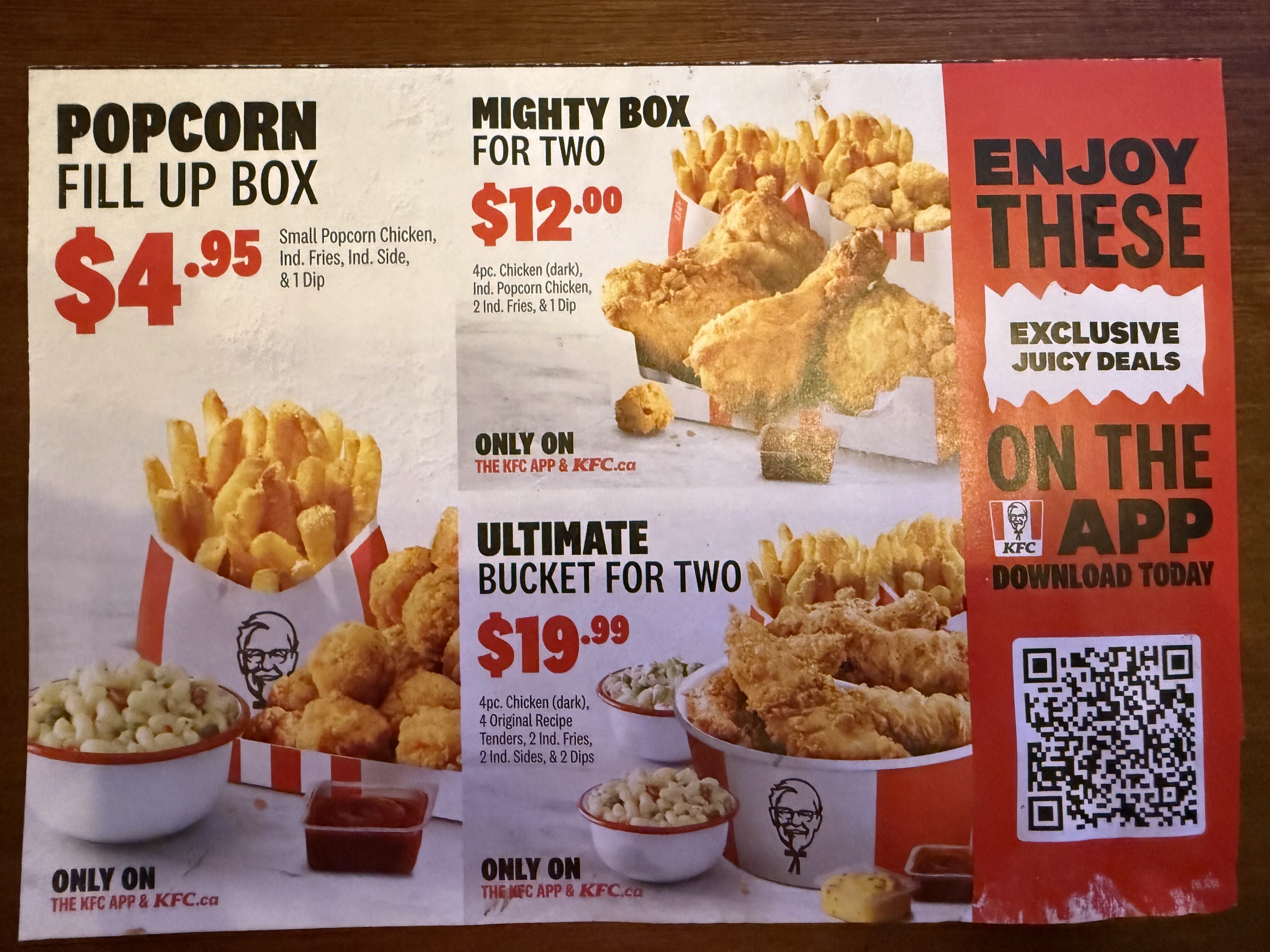 [KFC] APP 2 twister wraps $10; mighty box for two (4 pc dark, 1 popcorn ...
