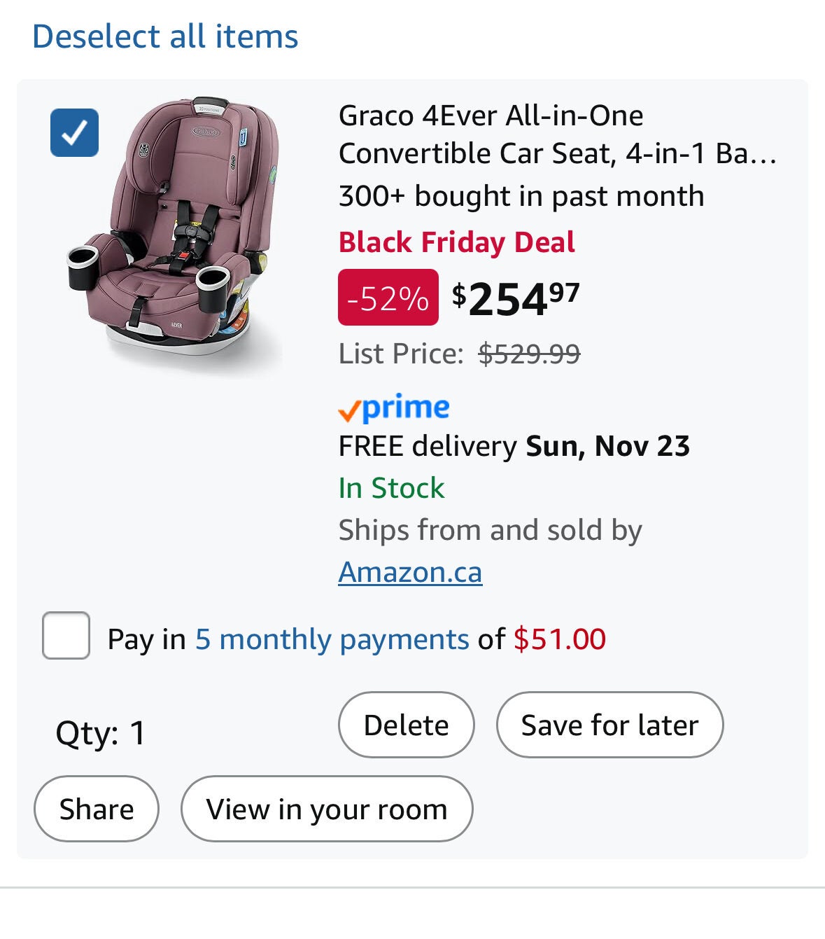 [Amazon.ca] [Black Friday] Graco 4Ever All-in-One Convertible Car Seat ...