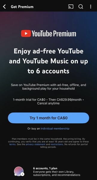 1 month free trial of YouTube Premium + Music, YMMV - RedFlagDeals.com ...