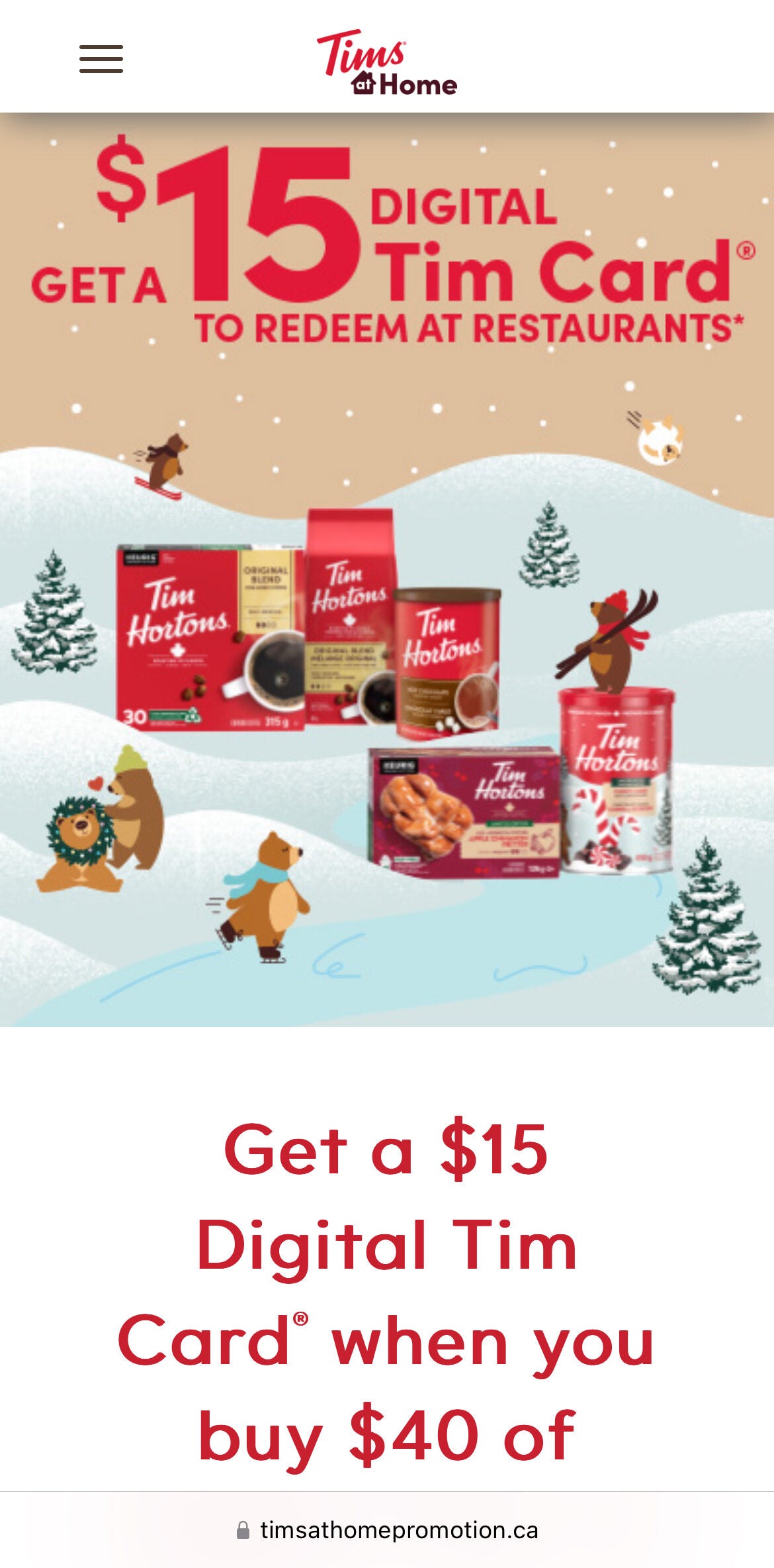 [Tim Hortons] [Black Friday] Get a $15 Digital Tim Card when you buy ...