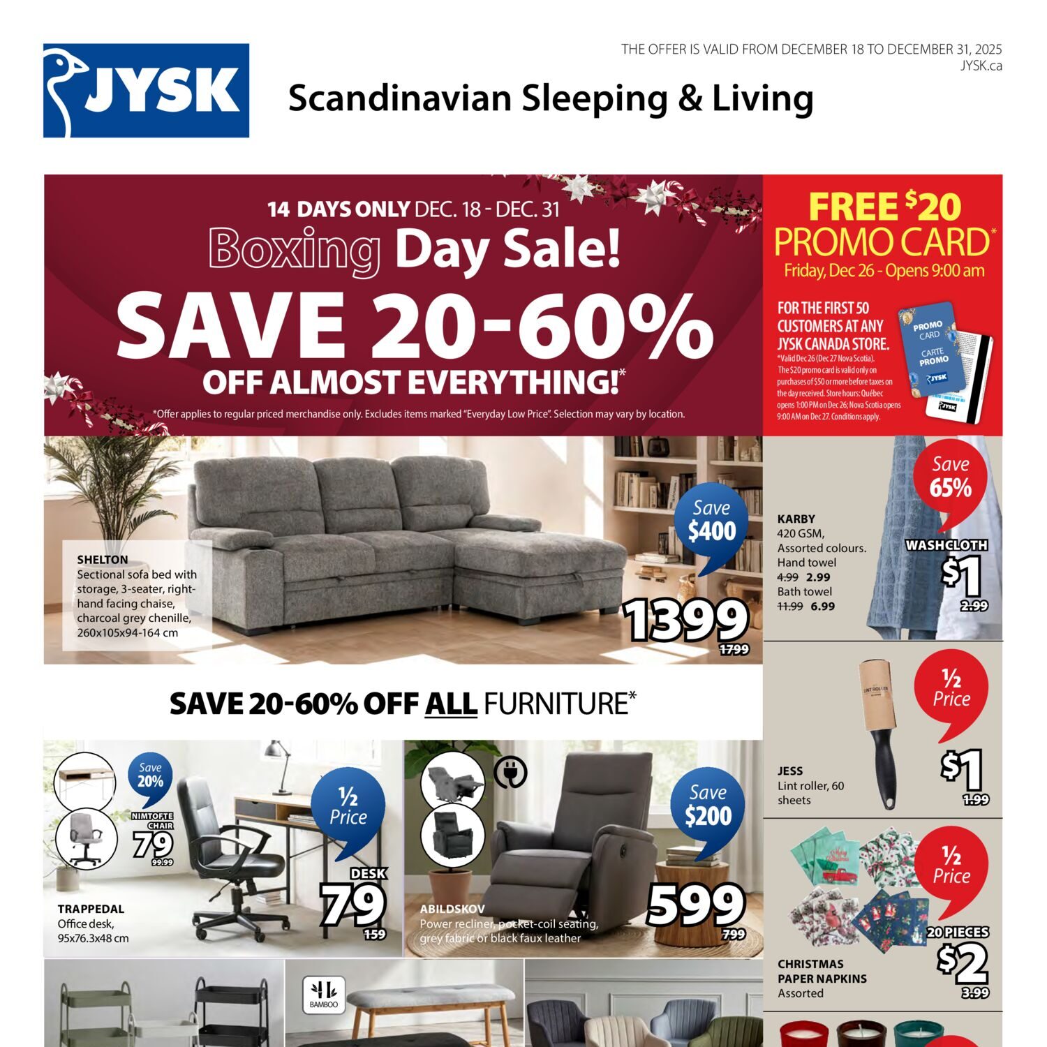 JYSK Weekly Flyer - Weekly Deals - Boxing Day Sale - Dec 18 – 31 ...