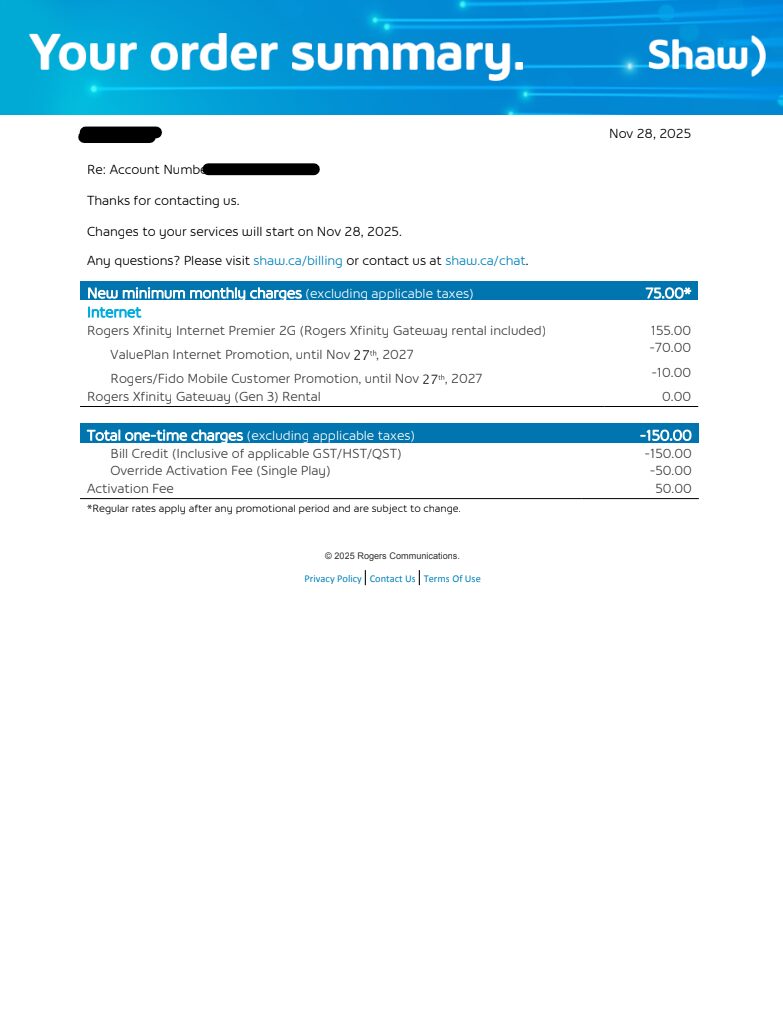 [Rogers] Retention deal for Ultimate 1G Home internet plan 55$/month ...