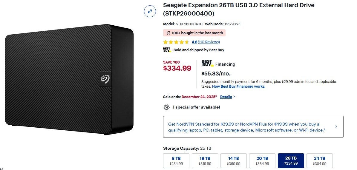 [Best Buy] [Boxing Day] Seagate Expansion 26TB USB 3.0 External Hard ...