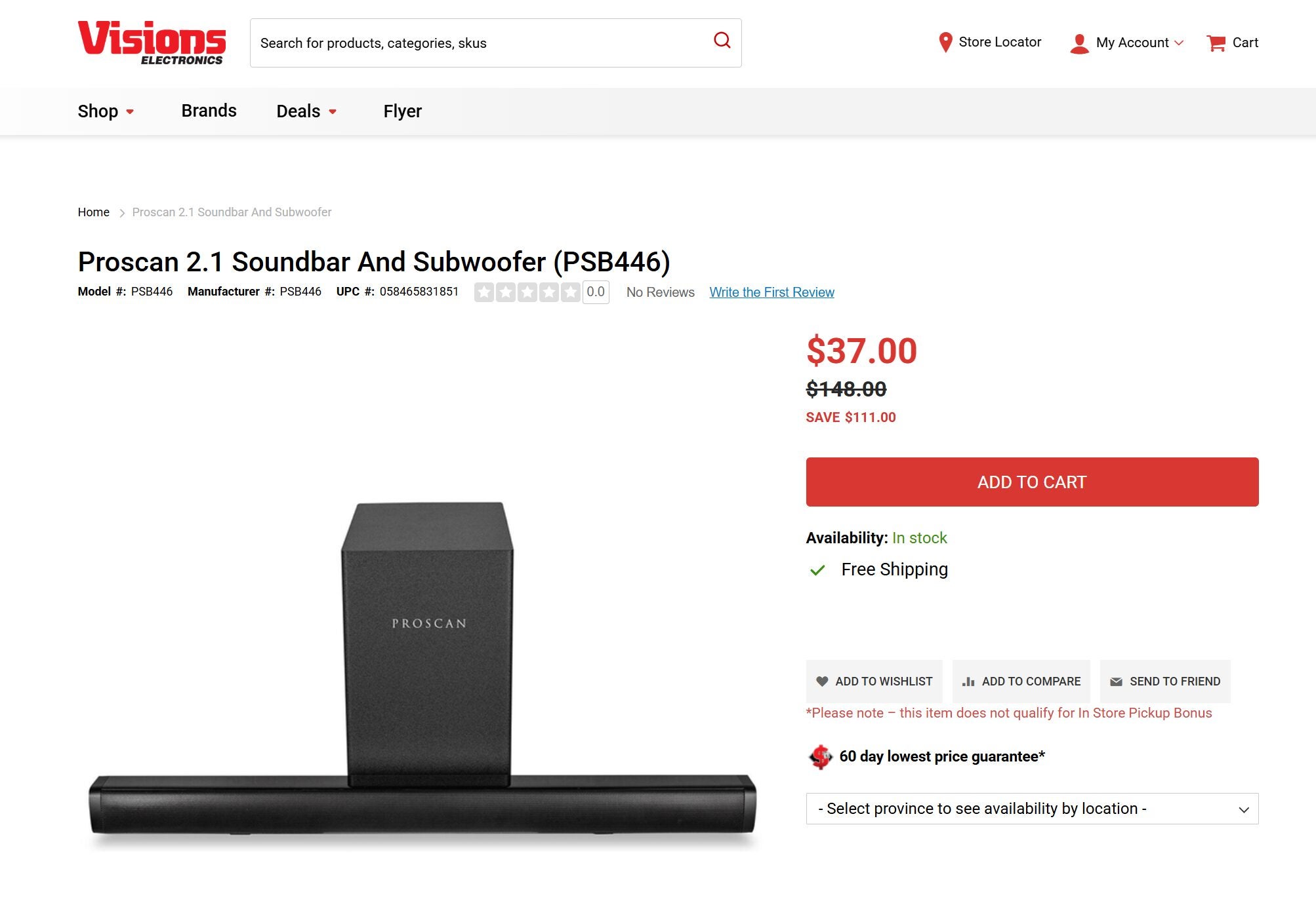 [Visions Electronics] [Boxing Day] [HOT] Proscan 2.1 Soundbar And ...