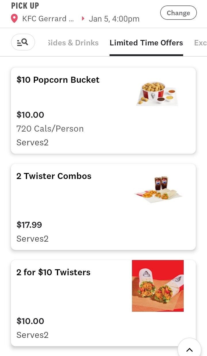 [KFC] APP 2 twister wraps $10; mighty box for two (4 pc dark, 1 popcorn ...