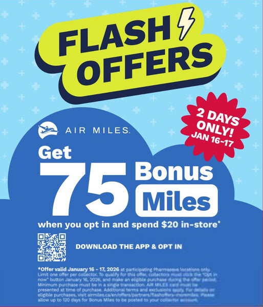 [Air Miles] Pharmasave Flash Offer: Spend $20 for 75 Bonus Miles (Jan ...