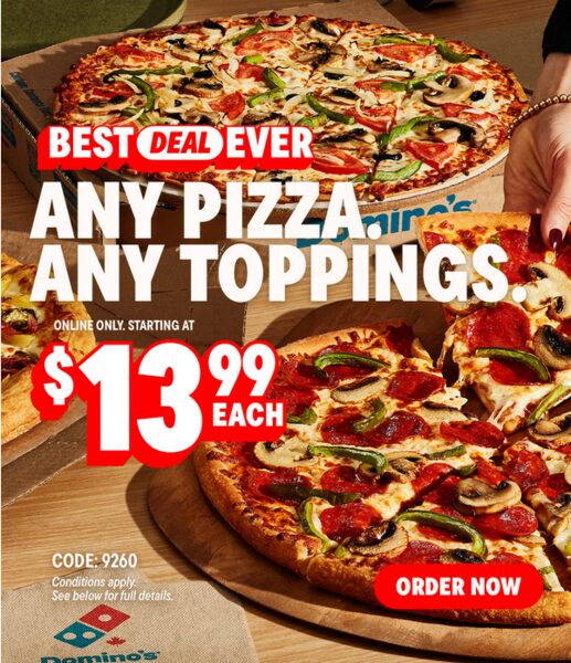 [Domino's Pizza] Dominos Any Pizza Any Toppings $13.99 each ON LINE ...
