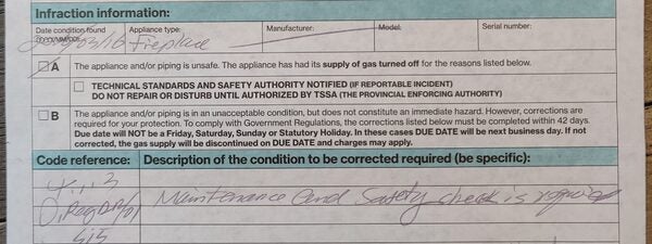 Enbridge Safety Violation Notice after changing gas meter ...