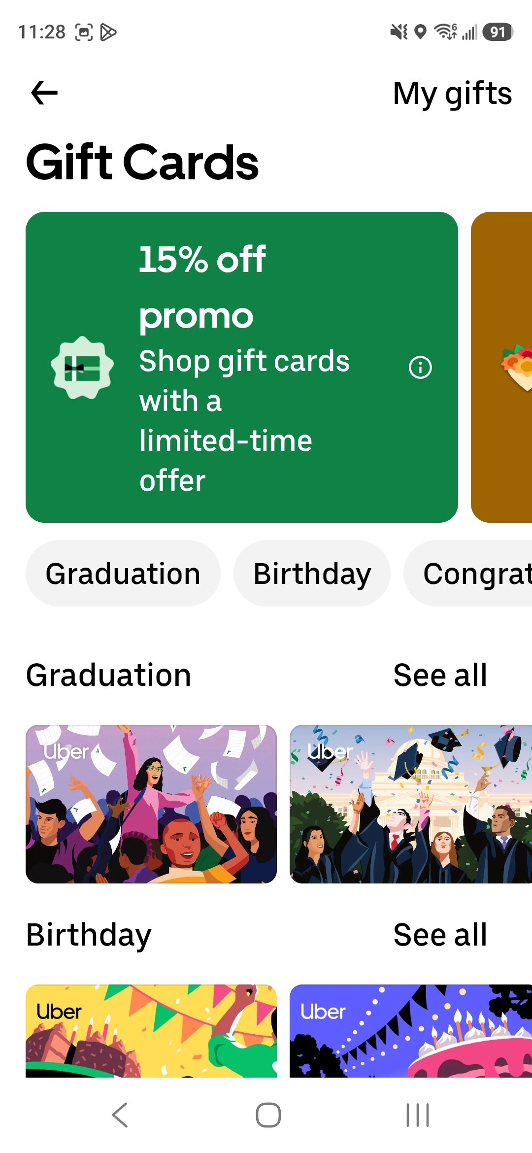 [Uber Eats] Uber GC IN-APP 15% off is back - RedFlagDeals.com Forums