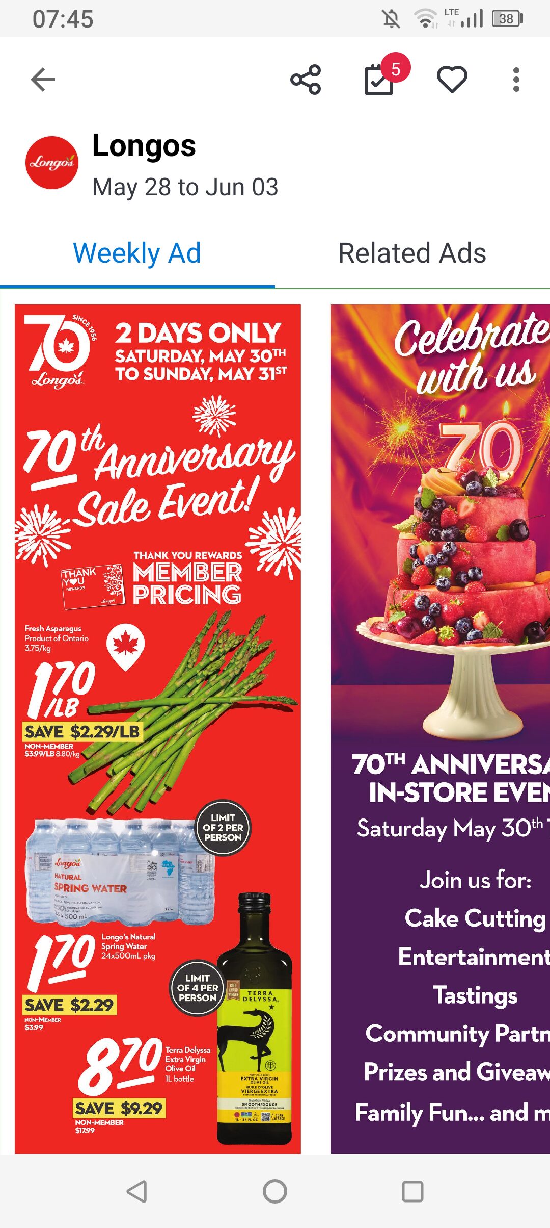 [Longo's] Natural Spring Water (24) $1.70 and Terra Delyssa EVOO $8.70 ...