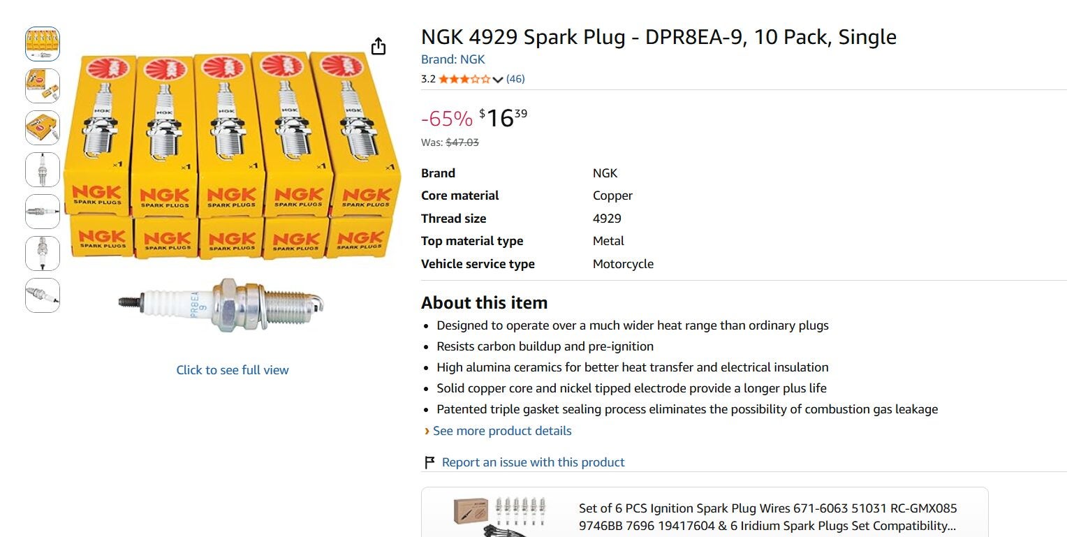 [Amazon.ca] NGK 4929 Spark Plug - DPR8EA-9, 10 Pack, Single $16.39 (reg ...