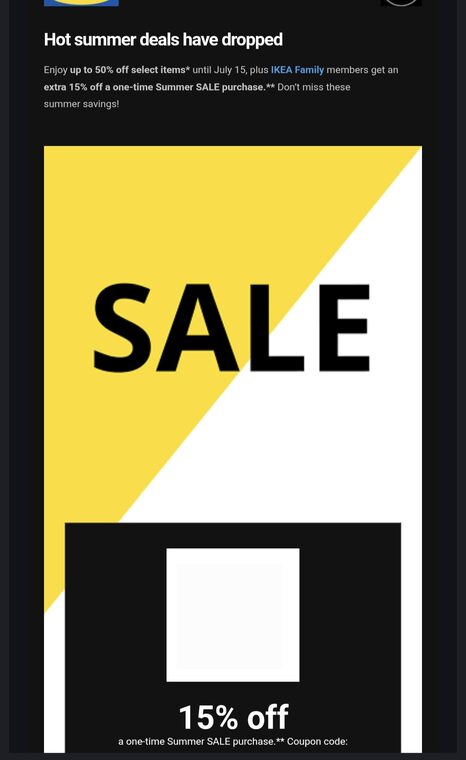 [IKEA] Ikea extra 15% off a one-time Summer SALE (NO CODE REQUESTS ...