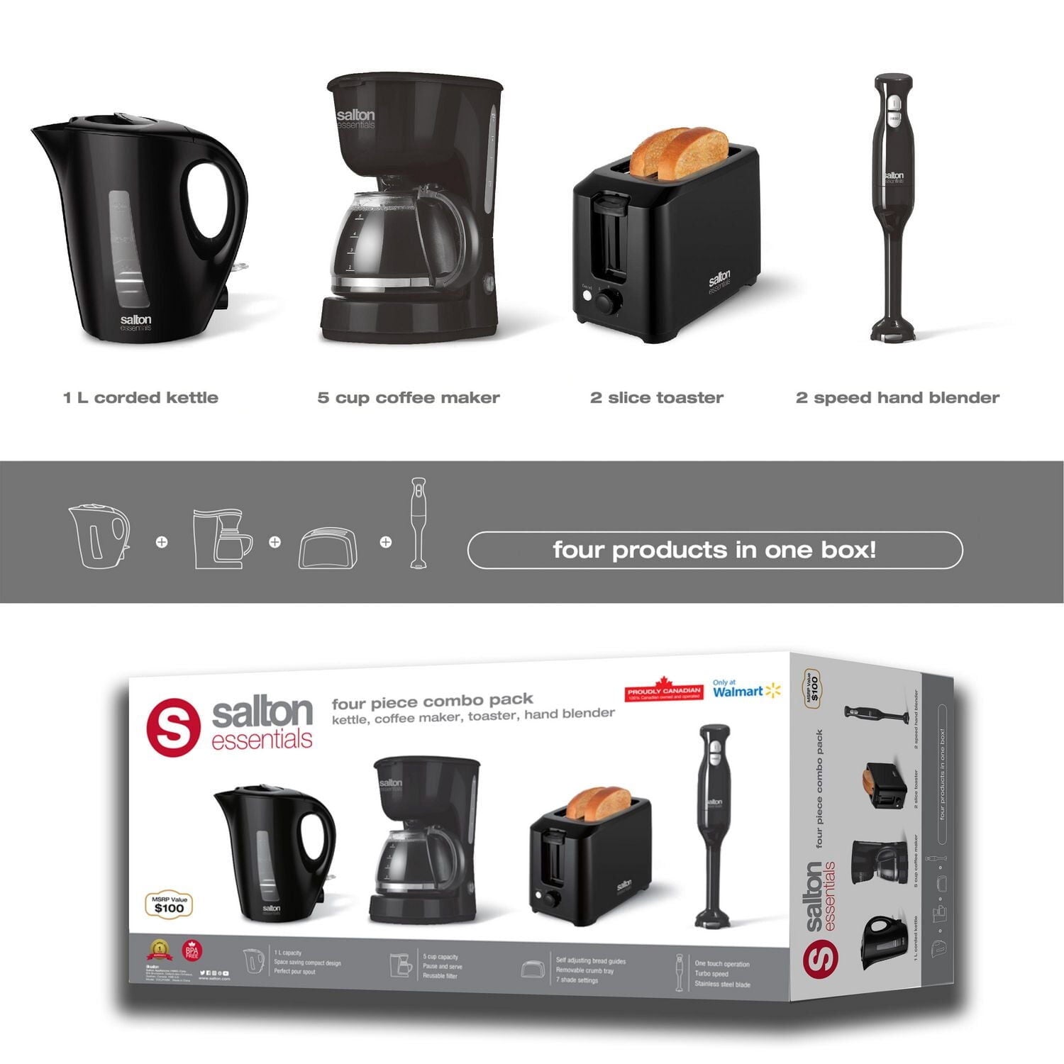 [Walmart] Salton Essentials Kettle, Coffee Maker, Toaster and Hand ...