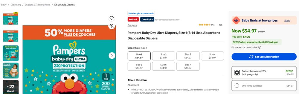 [Walmart] Pampers Ultra Dry Diapers Rollback + Subscribe Savings - $28 ...