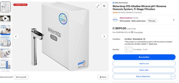 [eBay.ca] Waterdrop X12 Reverse Osmosis System - Certified Refurbished ...